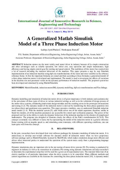 Pdf A Generalized Matlab Simulink Model Of A Three Phase Induction Motor