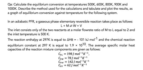 Solved Qa Calculate The Equilibrium Conversion At