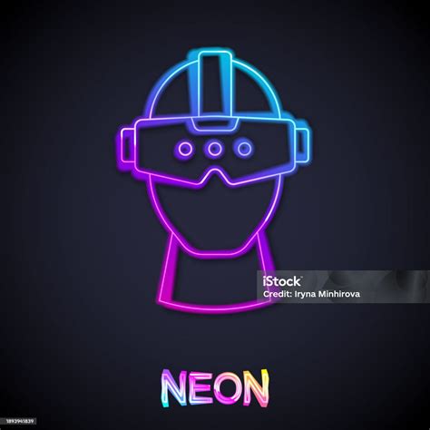 검은 색 배경에 고립 된 빛나는 네온 라인 가상 현실 안경 아이콘 입체 3d Vr 마스크 광학 헤드 장착 디스플레이 벡터 0명에 대한 스톡 벡터 아트 및 기타 이미지