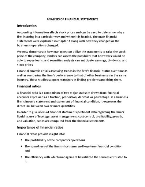Analysis Of Financial Statements Analysis Of Financial Statements