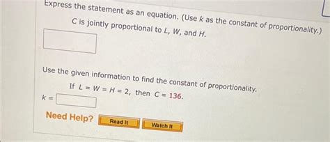 Solved Express The Statement As An Equation Use K As The