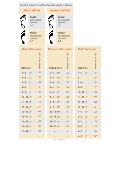 Birkenstock European Shoe Conversion Sizing Chart Printable Pdf Download