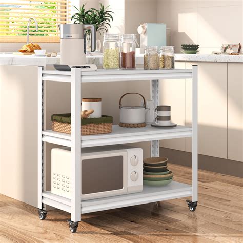 3 Tier Portable Metal Shelving Unit On Wheels With Storage Heavy Duty