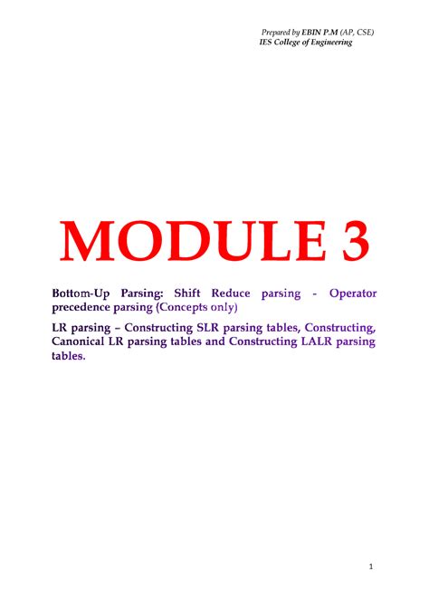 Parsing Or Syntax Analysis Ies College Of Engineering Module 3 Ies