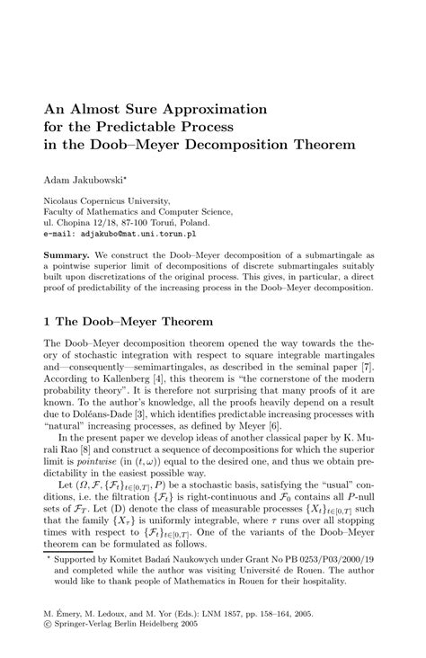 Pdf An Almost Sure Approximation For The Predictable Process In The Doob Meyer Decomposition