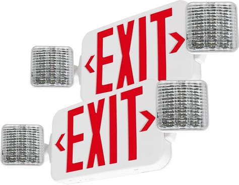Lfi Lights Combo Red Exit Sign With Emergency Lights White Housing