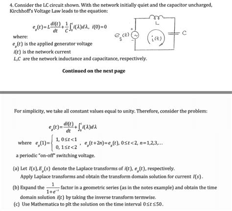 Solved Consider The LC Circuit Shown With The Network Chegg Com