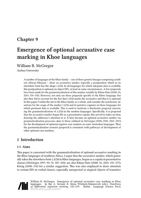Emergence Of Optional Accusative Case Marking In Khoe Languages William B Docslib