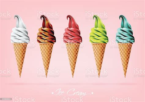 색상화 아이스크림 있는 원뿔형 다양한 맛과 향 벡터 부드러움에 대한 스톡 벡터 아트 및 기타 이미지 부드러움 아이스크림 음식 Istock