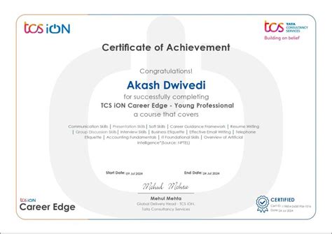 Completed Tcs Ion Career Edge Course Akash Dwivedi Posted On The