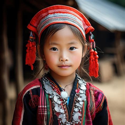 Premium Ai Image Portait Young Girl Hill Tribe Generative Ai