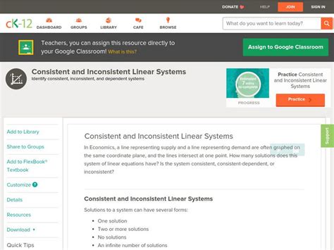 Ck 12 Algebra Consistent And Inconsistent Linear Systems Unit Plan