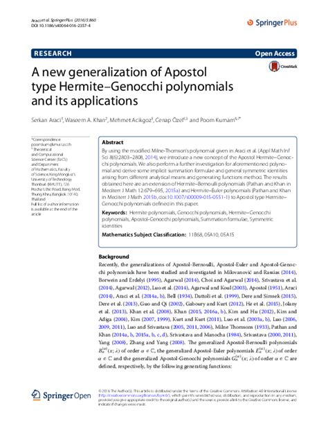 Pdf A New Generalization Of Apostol Type Hermite Genocchi Polynomials And Its Applications