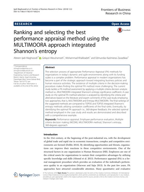 Pdf Ranking And Selecting The Best Performance Appraisal Method Using The Multimoora Approach