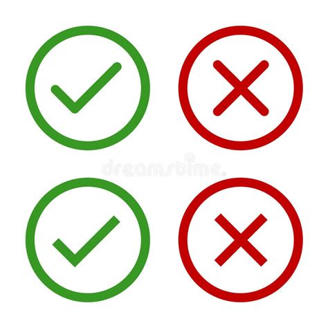 Green Check Mark Red Cross X Mark Icon Set Flat Rounded Right And Wrong Vector Sign Concept