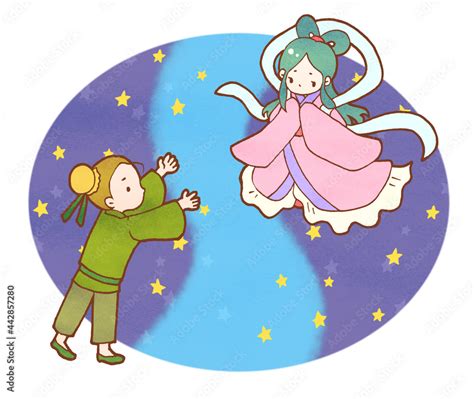 七夕の織姫と彦星と天の川のイラスト Stock イラスト Adobe Stock