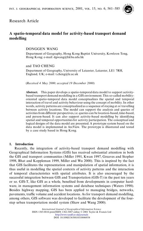 Pdf A Spatio Temporal Data Model For Activity Based Transport Demand Modeling
