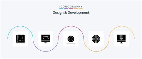 Design And Development Glyph 5 Icon Pack Including Web Development Settings Pen Tool Seo