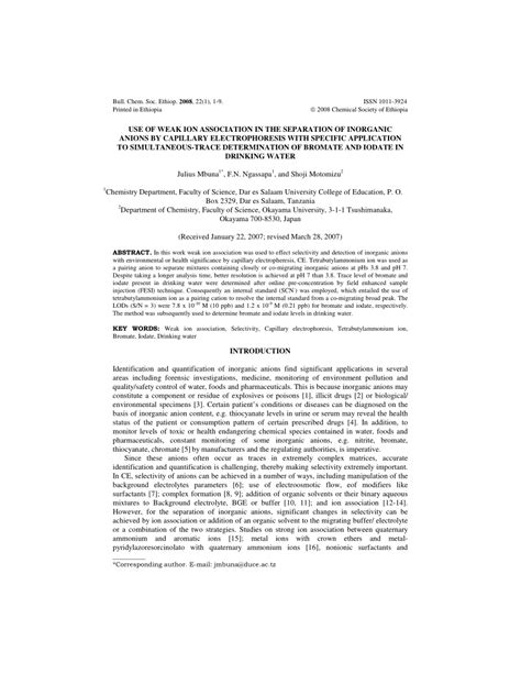 Pdf Use Of Weak Ion Association In The Separation Of Inorganic Anions By Capillary