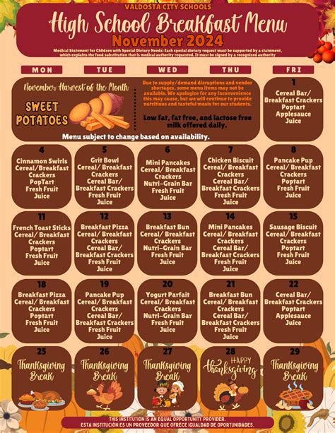 School Breakfast And Lunch Menus Valdosta City Schools
