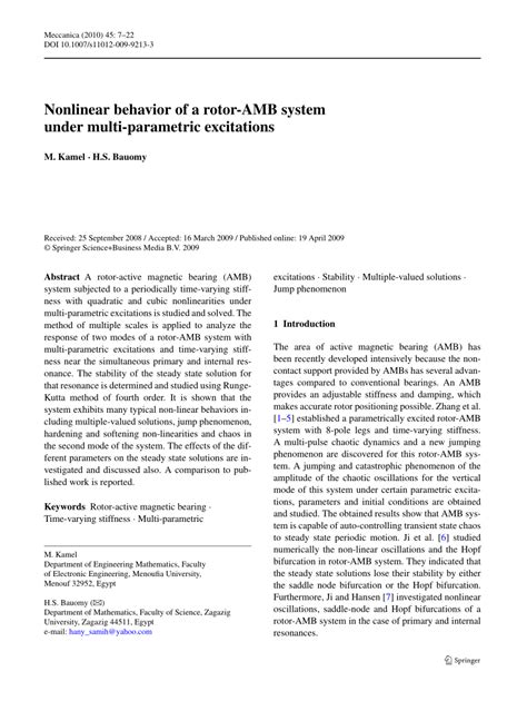 pdf nonlinear behavior of a rotor amb system under multi parametric