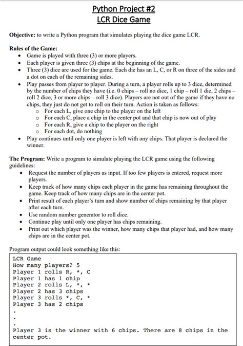 Solved Python Lcr Dice Game In Code I Am Having Lots Of