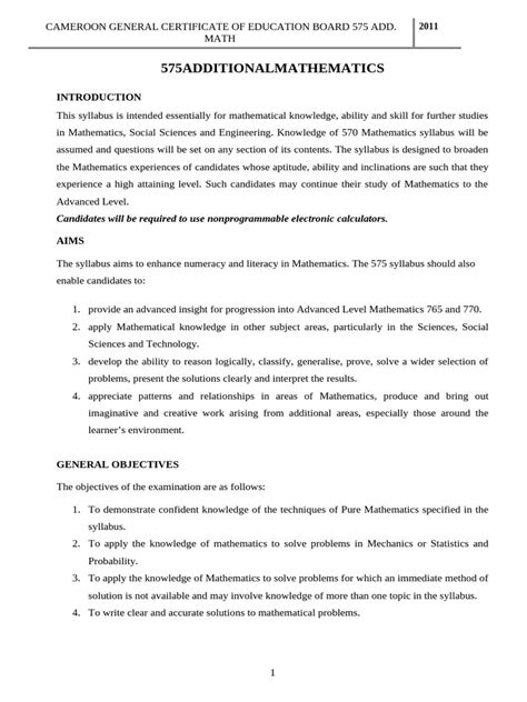 575 Add Maths Syllabus 2015 Pdf