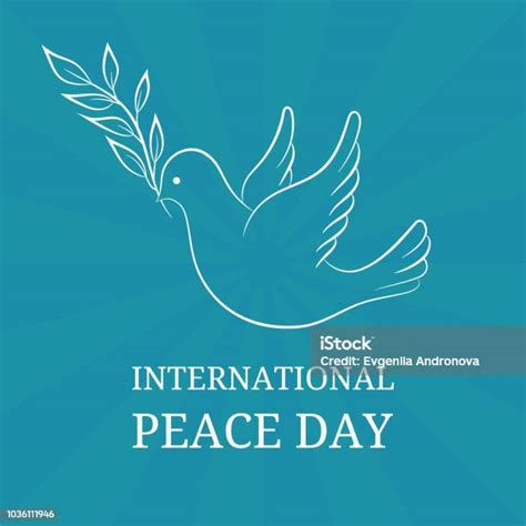국제 평화의 하루입니다 파란색 바탕에 올리브 가지와 평화의 비둘기 엽서 포스터 또는 웹 배너 템플릿 International Day Of Peace에 대한 스톡 벡터 아트