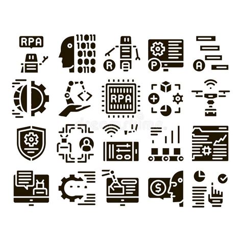 Rpa Robotic Process Automation Icons Set Vector Stock Vector Illustration Of Drone Hand