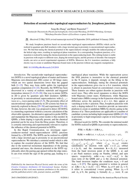 Pdf Detection Of Second Order Topological Superconductors By Josephson Junctions