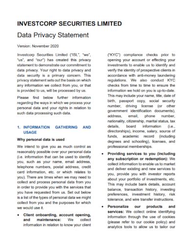 Free 10 Data Privacy Statement Samples [ Personal Protection Collection ]