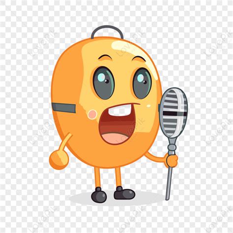 음성 클립 아트 흰색 배경 만화에 서있는 마이크와 함께 귀여운 작은 오렌지 캐릭터 벡터 손가락 폰트 Png 일러스트 무료 다운로드 Lovepik