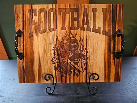 Laser Engraved Football Teak Wood Charcuterie Board Or Cutting Board Etsy