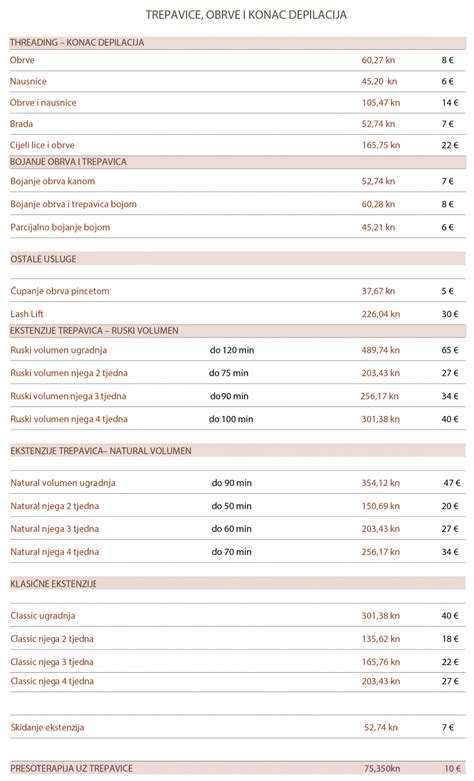 CJENIK USLUGA Beauty Clinic Zaprešić By Ana Maglica