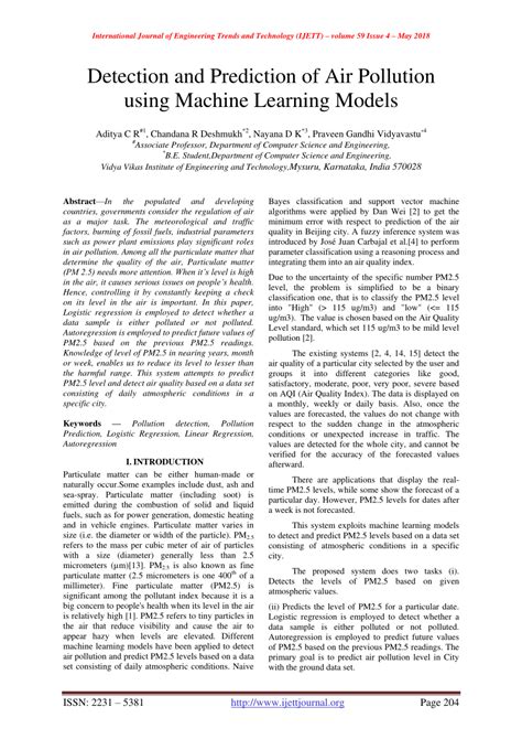 Pdf Detection And Prediction Of Air Pollution Using Machine Learning