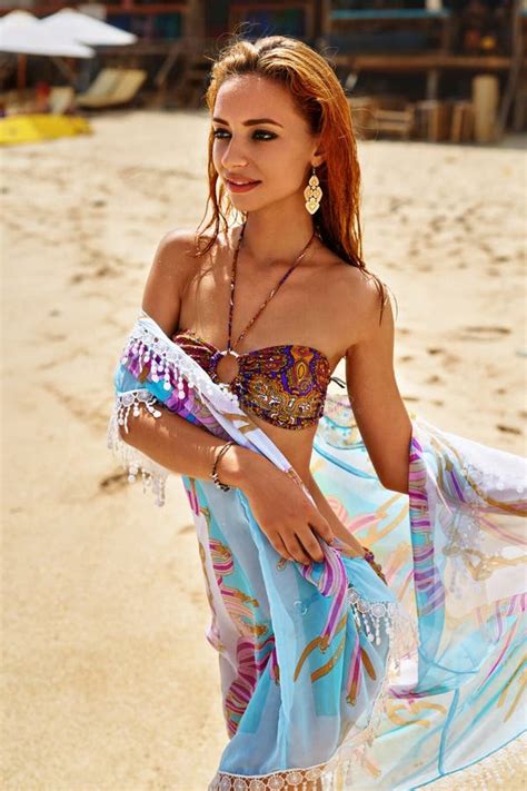 Summer Girl With Fit Bikini Body Relaxing On Beach Stock Image Image
