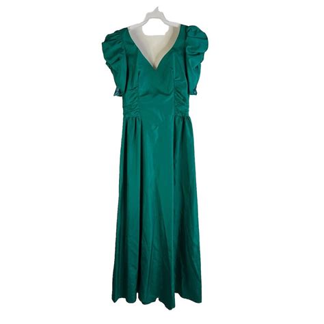 80s Womens 12 Taffeta Puff Sleeve Prom Bridesmaid Dress Usa Vintage