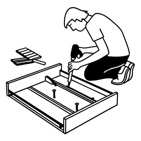 Man Assembling Furniture With Tools Simple Line Art Illustration Of