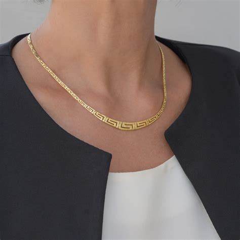Gold Greek Key Necklace Kotinos Jewelry