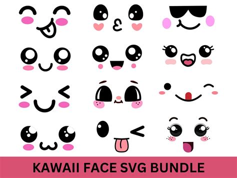 Kawaii Faces Svg Bundle Cute Face Clipart Cartoon Emoji Face Svg