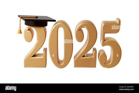 Class Of 2025 3d Icon Congratulation Graduates Design Template With Black Cap And Numbers Gold