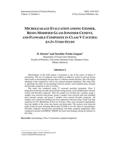 Pdf Microleakage Evaluation Among Giomer Resin Modified Glass