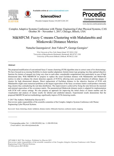 Pdf Mandmfcm Fuzzy C Means Clustering With Mahalanobis And Minkowski Distance Metrics