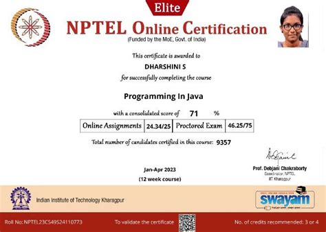 Dharshini S On Linkedin Java Nptel Elite