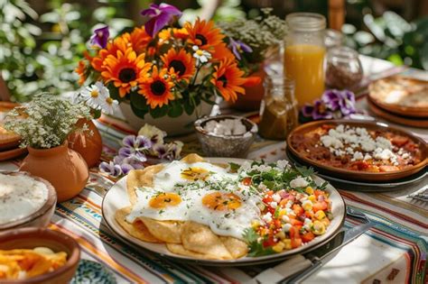 Vibrant Outdoor Brunch Setting Displaying A Selection Of Mexican