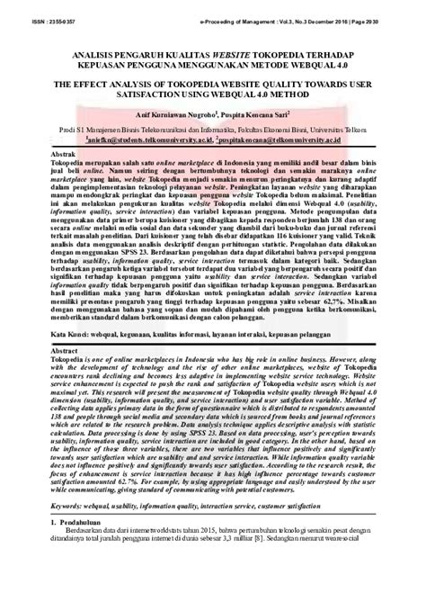 Doc Analisis Pengaruh Kualitas Website Tokopedia Terhadap Kepuasan Pengguna Menggunakan Metode