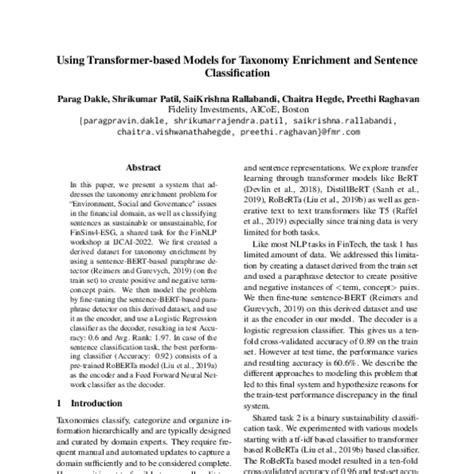 Using Transformer Based Models For Taxonomy Enrichment And Sentence Classification Acl Anthology