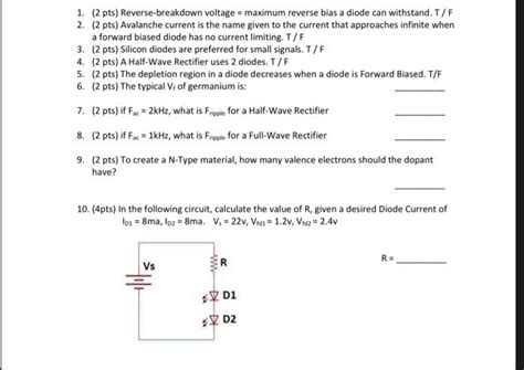 Solved 1 2pts Reverse Breakdown Voltage Maximum Reverse