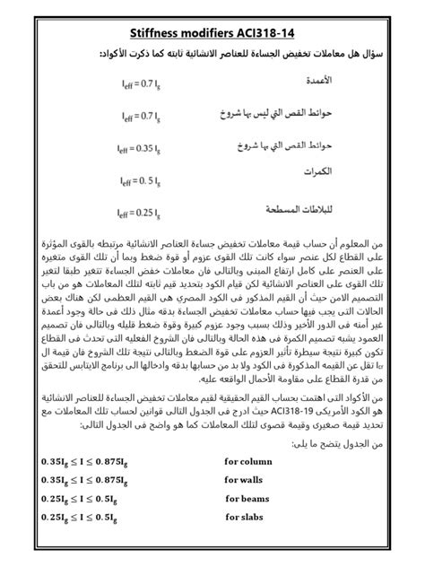 Stiffness Modifiers Aci318 14 Pdf