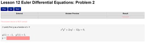 Solved Lesson Euler Differential Equations Problem Prev Chegg